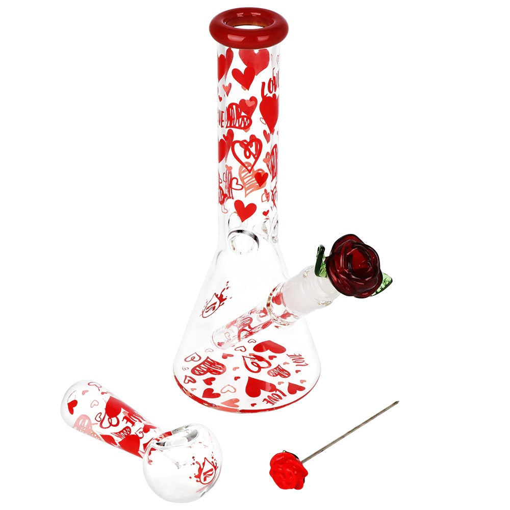 Pulsar 10" Water Pipe & Hand Pipe Set - Hearts 'n' Roses – Sunshine ...