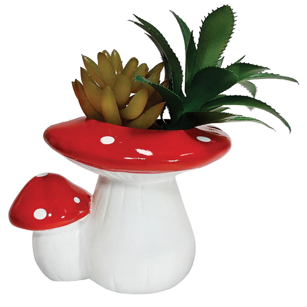 Mushroom Planter With Faux Plant – Sunshine Daydream